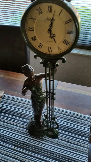 VINTAGE BRONZE ART Deco Retro Lady Figure Statue Swing Pendulum Mantal ...