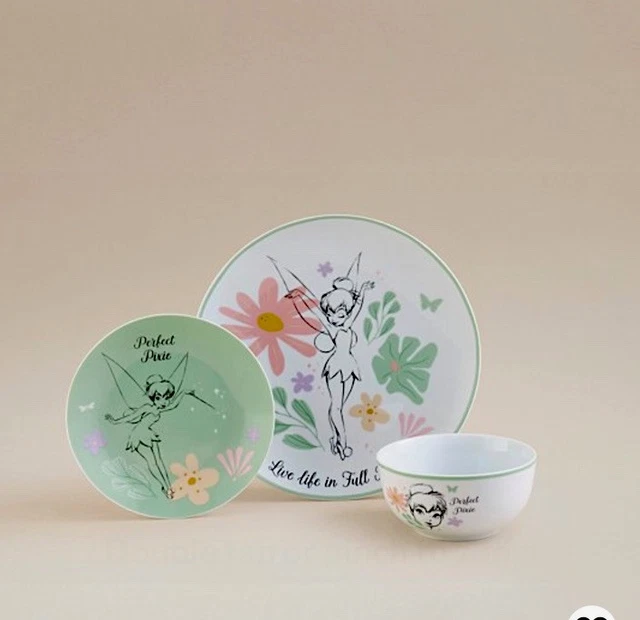 DISNEY TINKERBELL DINNER Set Plate Bowl And Side Plate 3 Piece Set New ...