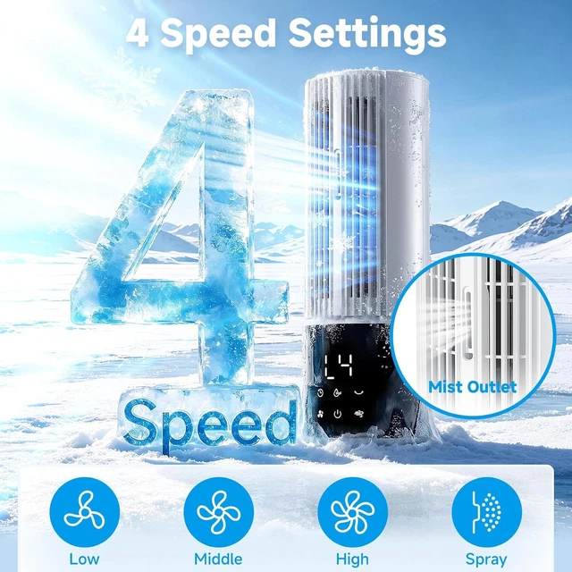 PORTABLE AIR CONDITIONER Air Cooler 6-in-1 Portable Tower Fan,3 Speeds ...