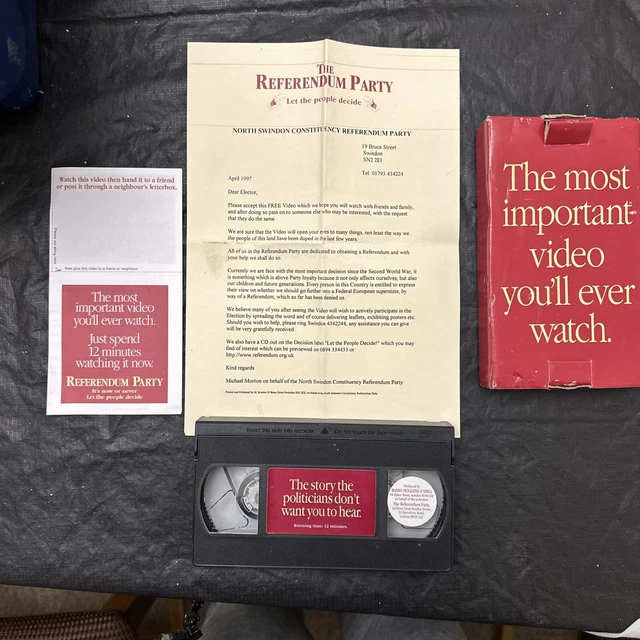 RARE REFERENDUM PARTY VHS Tape and Letter (1997) £149.00 - PicClick UK