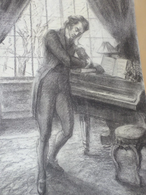 PAUL DAGNAS (1893-1974)-DESSIN original-fusain-Frédéric Chopin ...