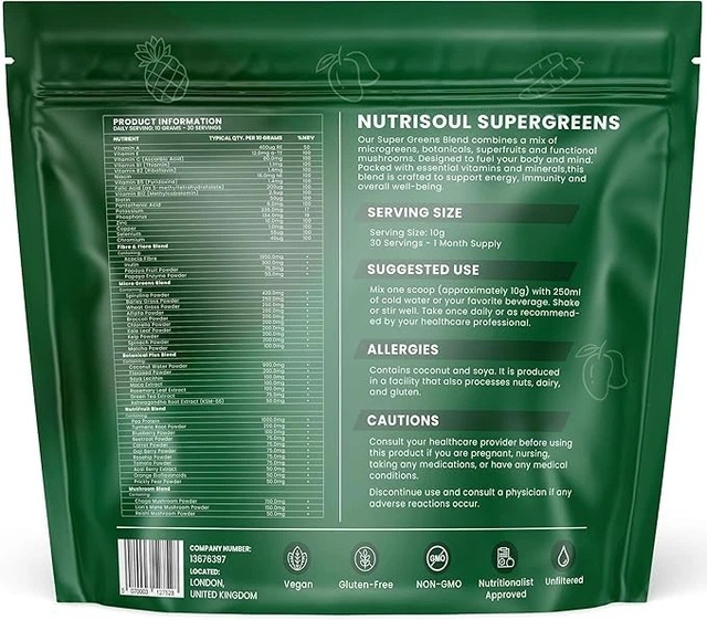 SUPER GREENS POWDER Mango Pineapple 30 Sachets Energy Immunity Boost £ ...
