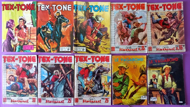 LOT DE 10 Bd Petit format Western Cow Boy Le vagabond 2 et 3 - Tex Tone ...