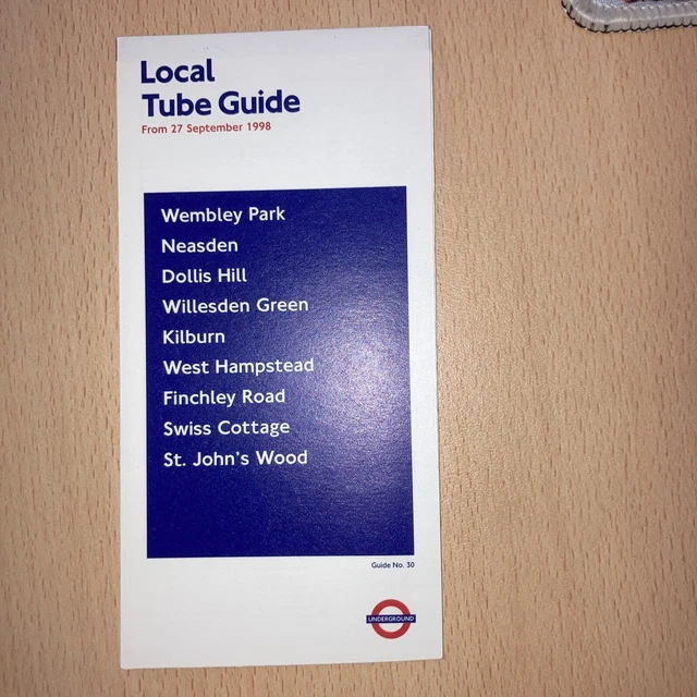 LONDON UNDERGROUND TUBE Map (. Guide. No. 30. September. 1998. ) £1.99 ...
