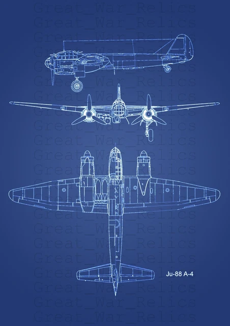 JUNKERS JU 88 Blueprint WW2 bombardier allemand avion Seconde Guerre ...