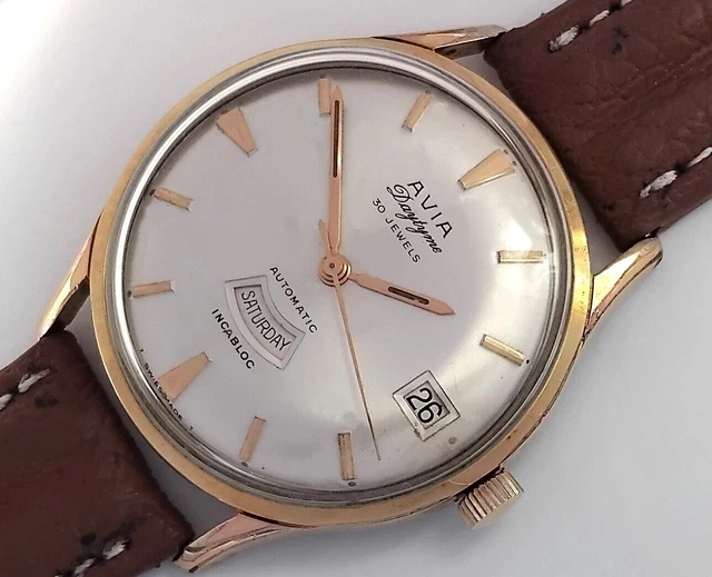 30 JEWELS SWISS Made Avia Day Date Incabloc Diver Automatic Men's Watch ...