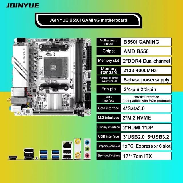 JGINYUE AMD B550 AM4 Mini ITX Motherboard Supports Ryzen R5 4000/5000 ...