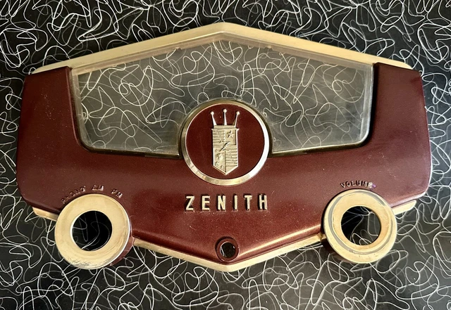 VINTAGE ZENITH CONSOLE Radio Front Face Plate Panel Maroon Gold Clean ...