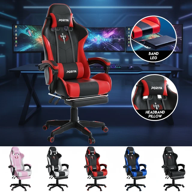 GAMING CHAIR 2-POINTS Massage Racing RGB LED PU Leather Office Chair W ...