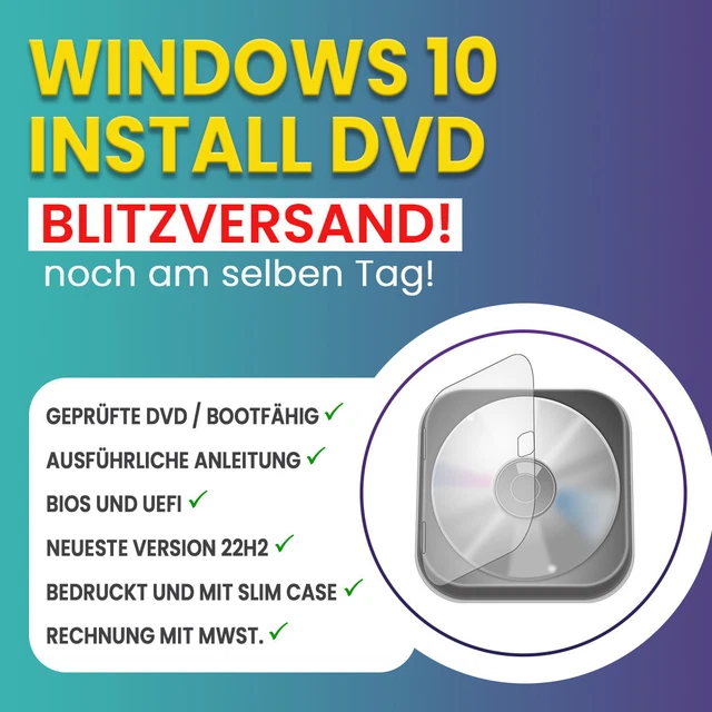 WINDOWS 10 HOME/PRO 32/64 Bit CD/DVD! Neueste Version 22H2 ...