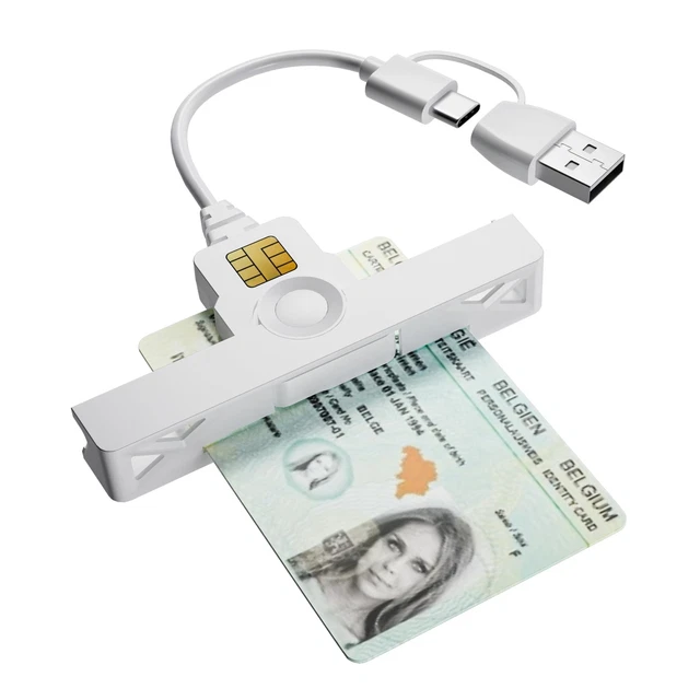 2-IN-1 MINI BELGIAN ID Card Reader Type-C & USB-A Plug & Play Reader ...