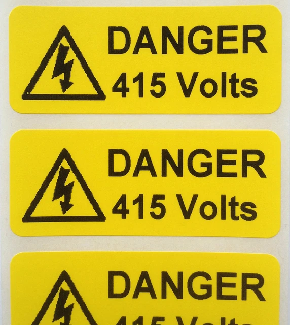 ELECTRICAL SAFETY WARNING Labels - 230V Voltage Labels - Yellow 50mm x ...