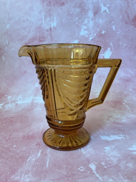 VINTAGE SOWERBY 1930’S Art Deco Amber Glass Pitcher Jug Retro Pressed ...