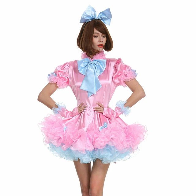 Sissy Forced Maid Satin Pink Lockable Dress Costume Tailor Made{11 Eur
