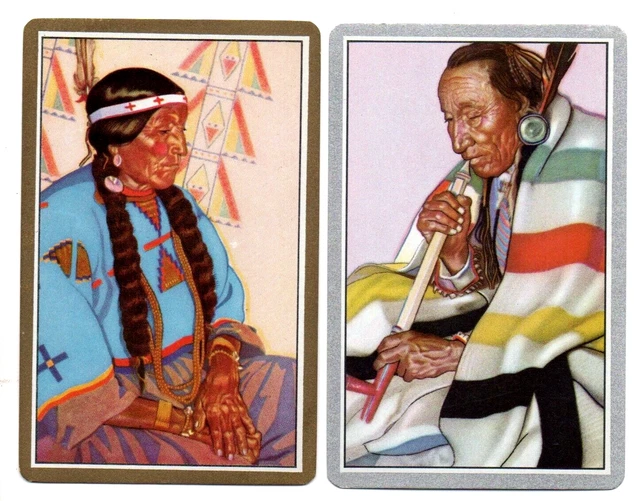 VINTAGE PLAYING CARD Native American Indian man lady single swap card ...