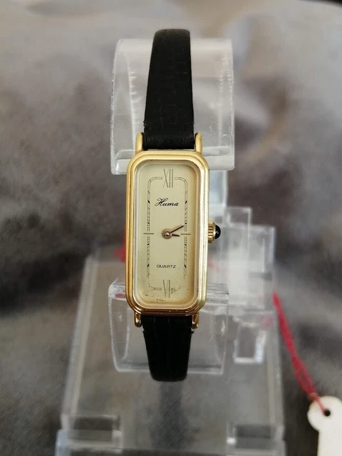 MONTRE FEMME HUMA Vintage Watch 1980's RARE Classique Elégant Cuir Doré ...