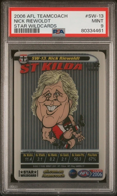 AFL TEAMCOACH 2006 Nick Riewoldt Star Wildcard Graded PSA 9 MINT SW-13 ...