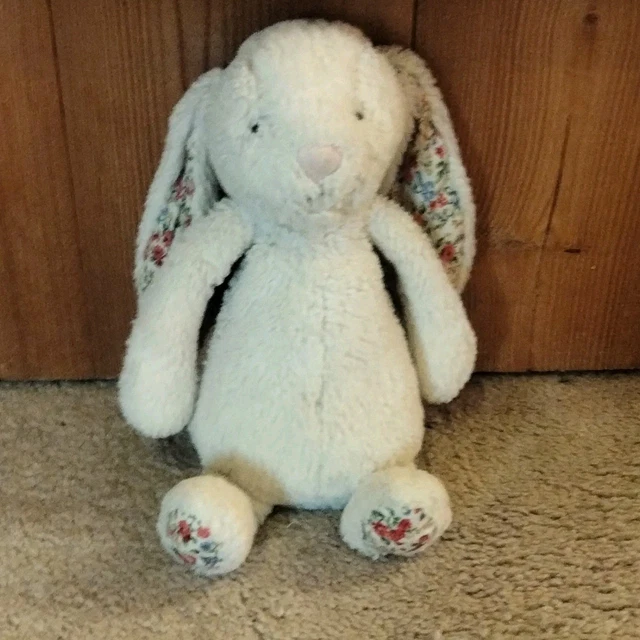 JELLYCAT SMALL BASHFUL Blossom White/Cream Bunny Plush Soft Toy Floral Ears&Feet £19.44 ...