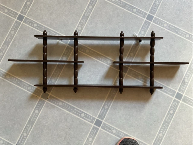 VINTAGE WOOD 3 Tier Hanging Trinket Display Shelf Wall Mount Rustic ...