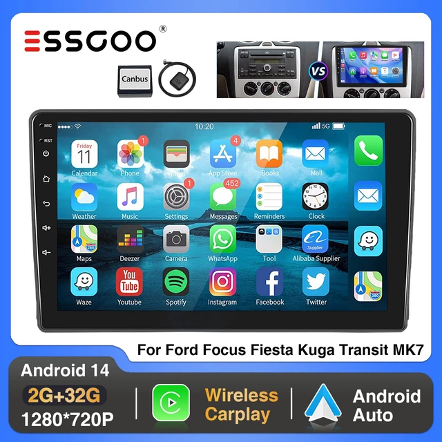 9& CARPLAY ANDROID 14 2+32G Autoradio GPS NAVI Für Ford Focus Transit ...