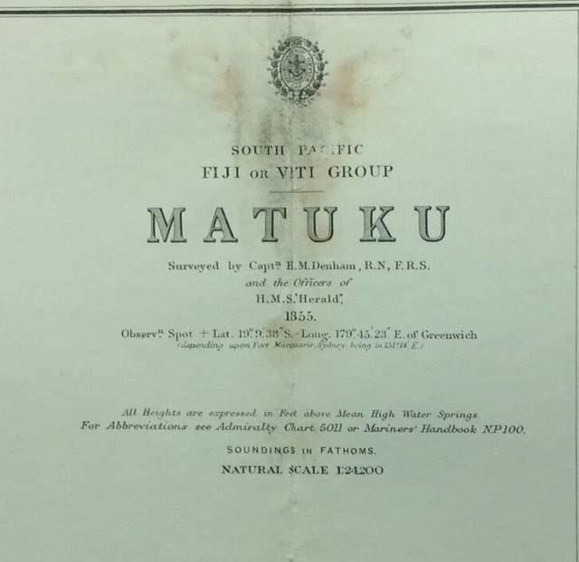 VINTAGE ADMIRALTY CHART. No.1247. MATUKU, FIJI or VITI Gp.. PACIFIC ...