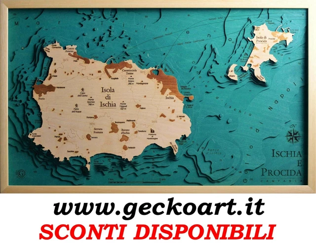 ISCHIA E PROCIDA Mappa Cartina 3D Quadro Moderno Map Chart www.geckoart ...