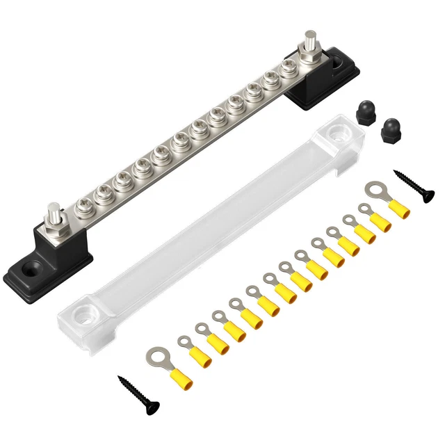 12-WAY 150A HIGH Current Busbar Copper OT Terminal with PC Dust Cover £ ...