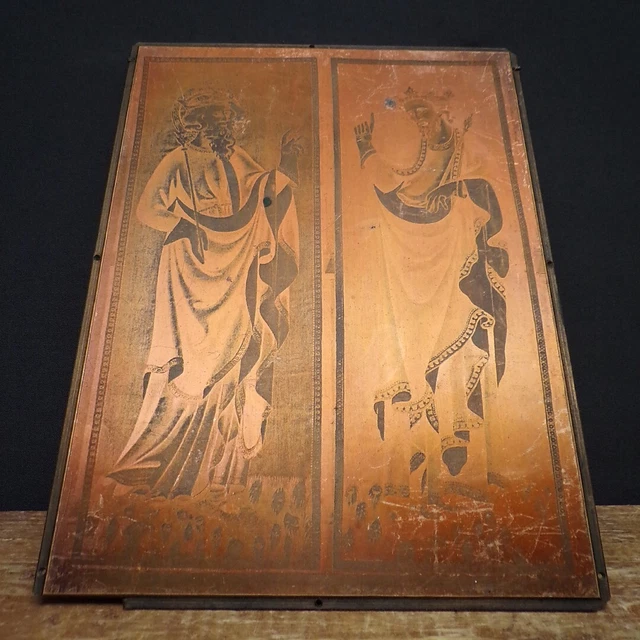 VINTAGE ANTIQUE COPPER Printing Plate Medieval Engraving Wall Hanging ...