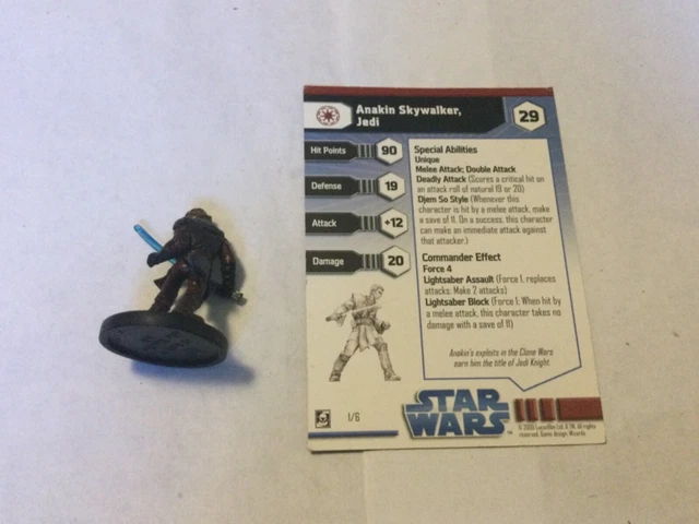ANAKIN SKYWALKER JEDI Star Wars Miniatures With Stat Card Wotc Disney ...
