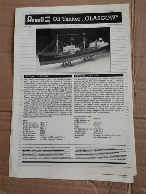 INSTRUCTIONS ONLY FOR Revell 1/400 Oil Tanker Esso Glasgow T2 Oiler ...