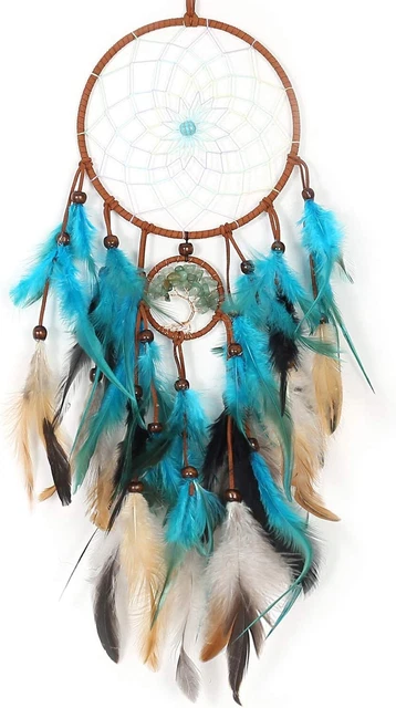 TRADITIONAL DREAM CATCHER Blue Tree of Life with Feathers Handmade ...