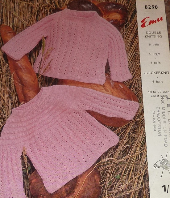 VINTAGE EMU KNITTING Pattern Babies DK/4Ply/QK Raglan Seams/Yoke Patt ...