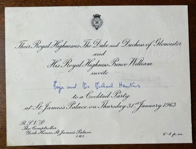 ANTIQUE ROYAL INVITATION Hosted Duke Princess Alice Prince William ...