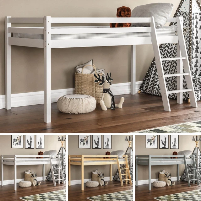 HIGH SLEEPER BED Cabin Loft Bed Solid Wood Pine Frame Childrens Kids Single 3FT £129.99 ...