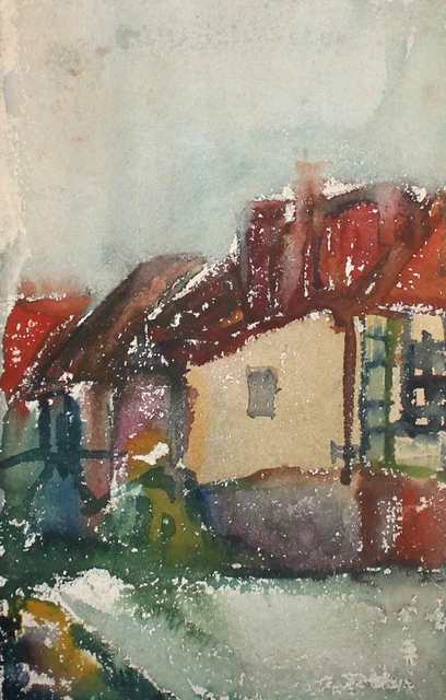 ANTIKES AQUARELL GEMÄLDE Expressionistische ländliche Landschaft Häuser EUR 104,40 - PicClick DE