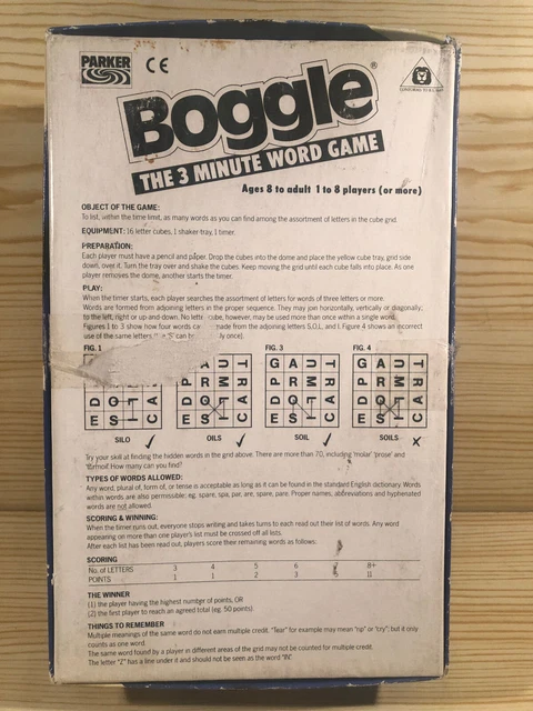 VINTAGE BOGGLE 3 Minute Classic Family Word Game by Parker Hasbro 1985 ...