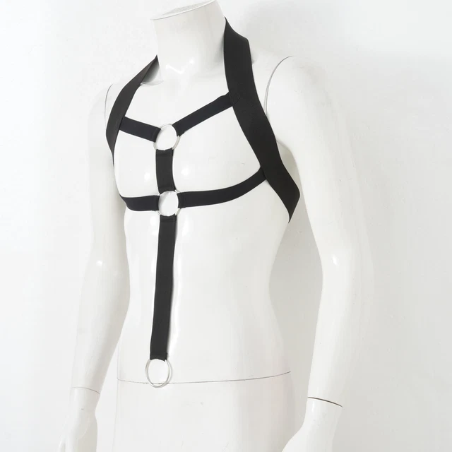 MENS_HARNESS CHEST STRAP with O-ring Backless Show Muscles Performance ...