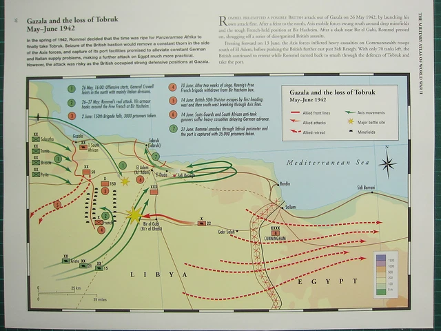 WW2 WWII MAP ~ Gazala & The Loss Of Tobruk May-Jun 1942 Minefields ...