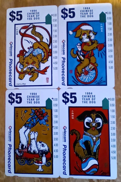 AUSTRALIA 4 PHONECARDS. Dogs, 1994 Chinese Year Of The Dog. Only Used ...