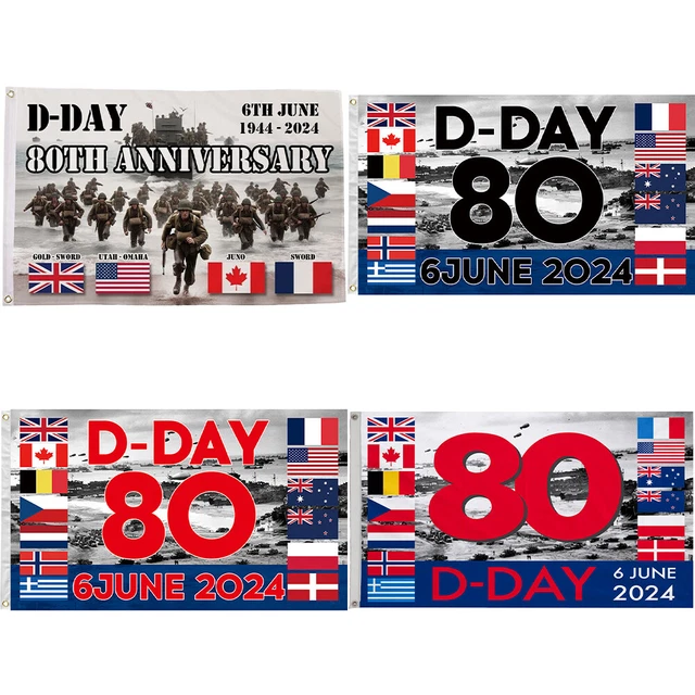 D DAY 80TH Anniversary Flag Banner Decorations Normandie 5ft X 3ft ...