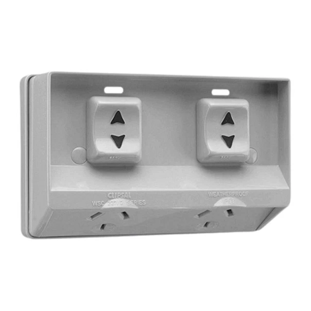 CLIPSAL WEATHERPROOF TWIN Switch Socket Outlet 250V 10A Gray WSCF227/2 ...
