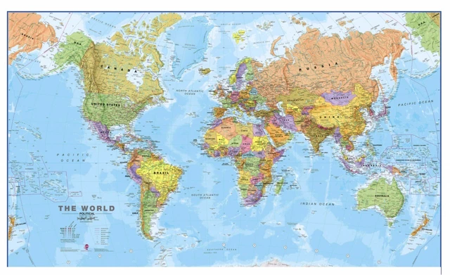 LARGE WORLD WALL Map Political Paper Single Side Lamination 119cm x ...
