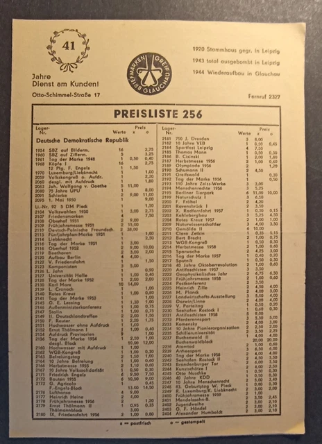 DDR, PREISLISTE von BRIEFMARKEN GREIF GLAUCHAU, 1962 EUR 1,00 - PicClick DE