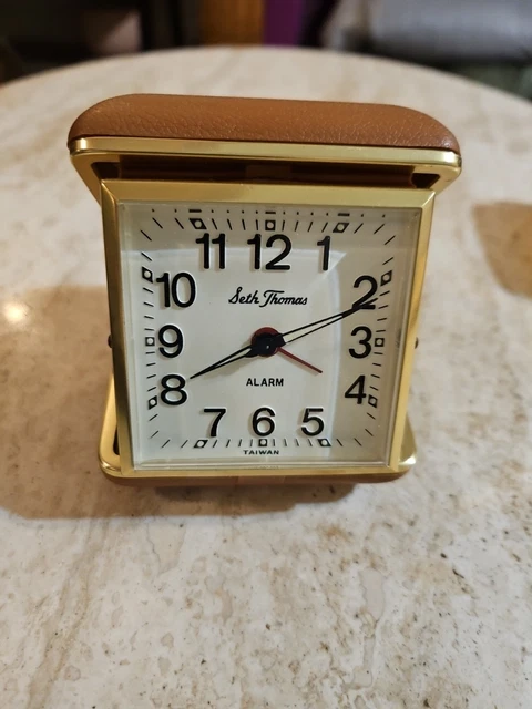 VINTAGE SETH THOMAS Brown Travel Alarm Clock Folding Tested And Working ...