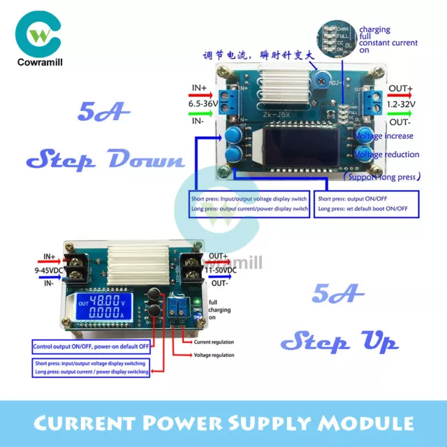 5A DC-DC STEP-UP/DOWN CC CV LCD Power Supply Module Buck Boost ...