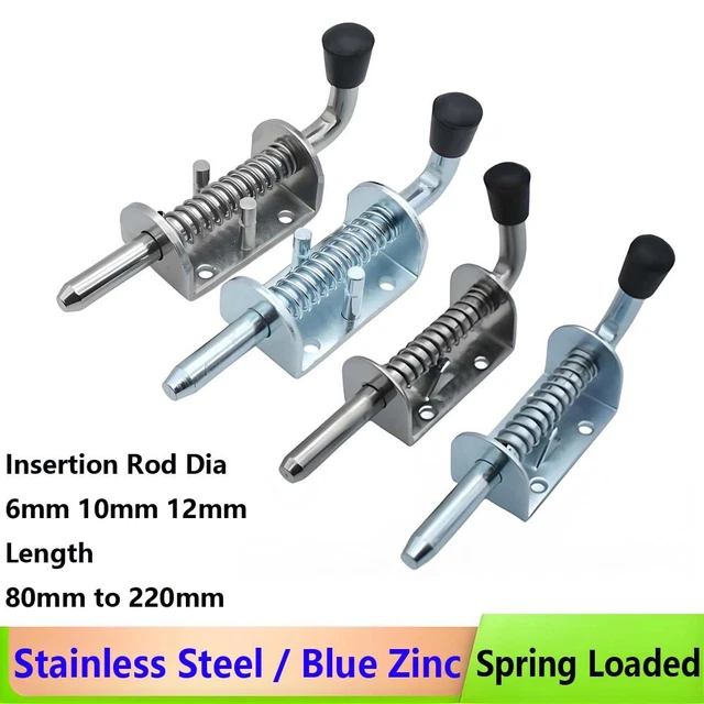 304 STAINLESS STEEL Spring Loaded Heavy Duty Barrel Bolt Metal Lock ...