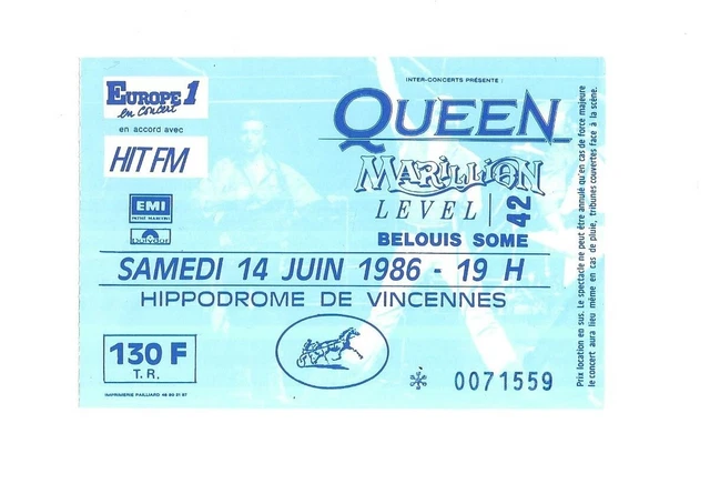 RARE / TICKET Billet Concert - Queen : Live A Paris France 1986 Freddie ...
