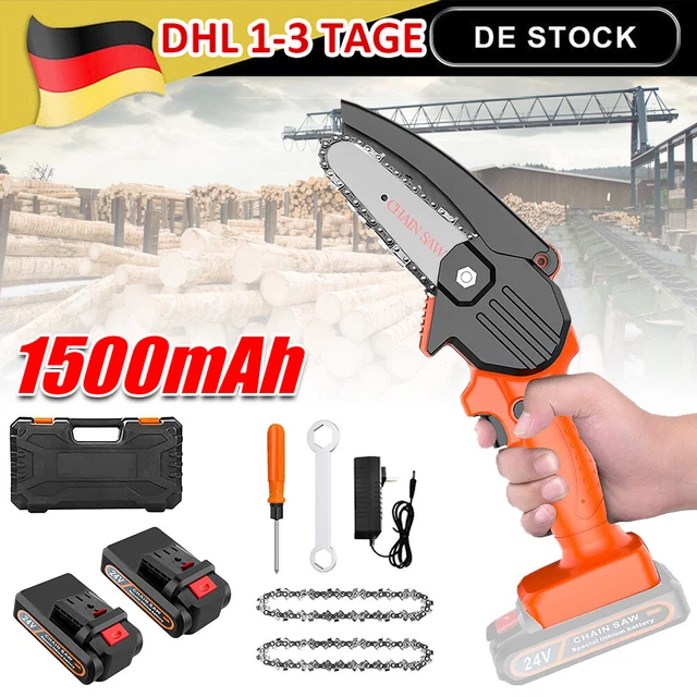 24V AKKU KETTENSÄGE 4 Zoll Mini Elektro Kettensägen Handkettensäge Mit 2 Akkus EUR 39,99 ...