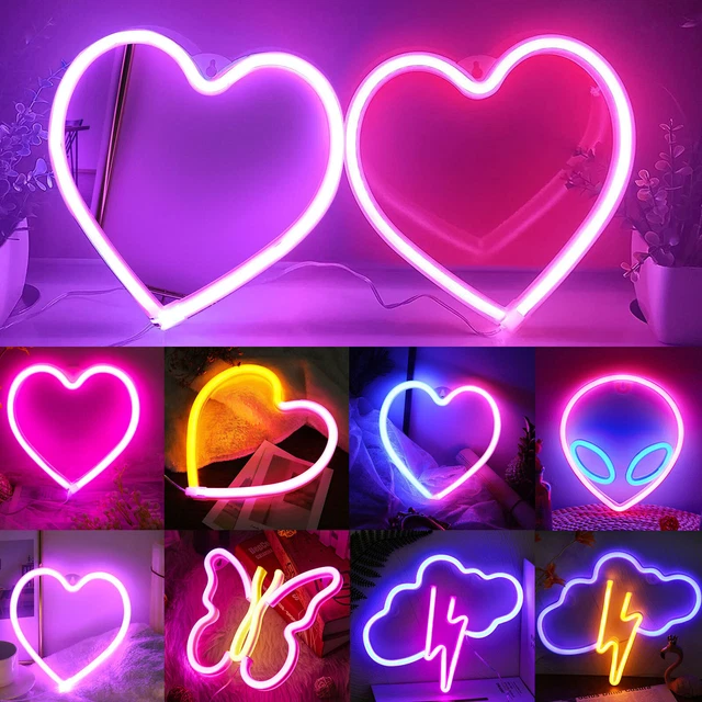 LED SWEET HEART Butterfly Neon Lights Sign for Wall Decor Battery USB ...