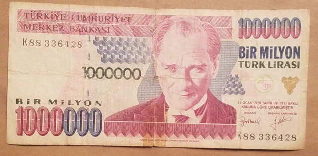 1970 TURKEY 1 million Turkish lira One Million Dollar bill $1 million ...